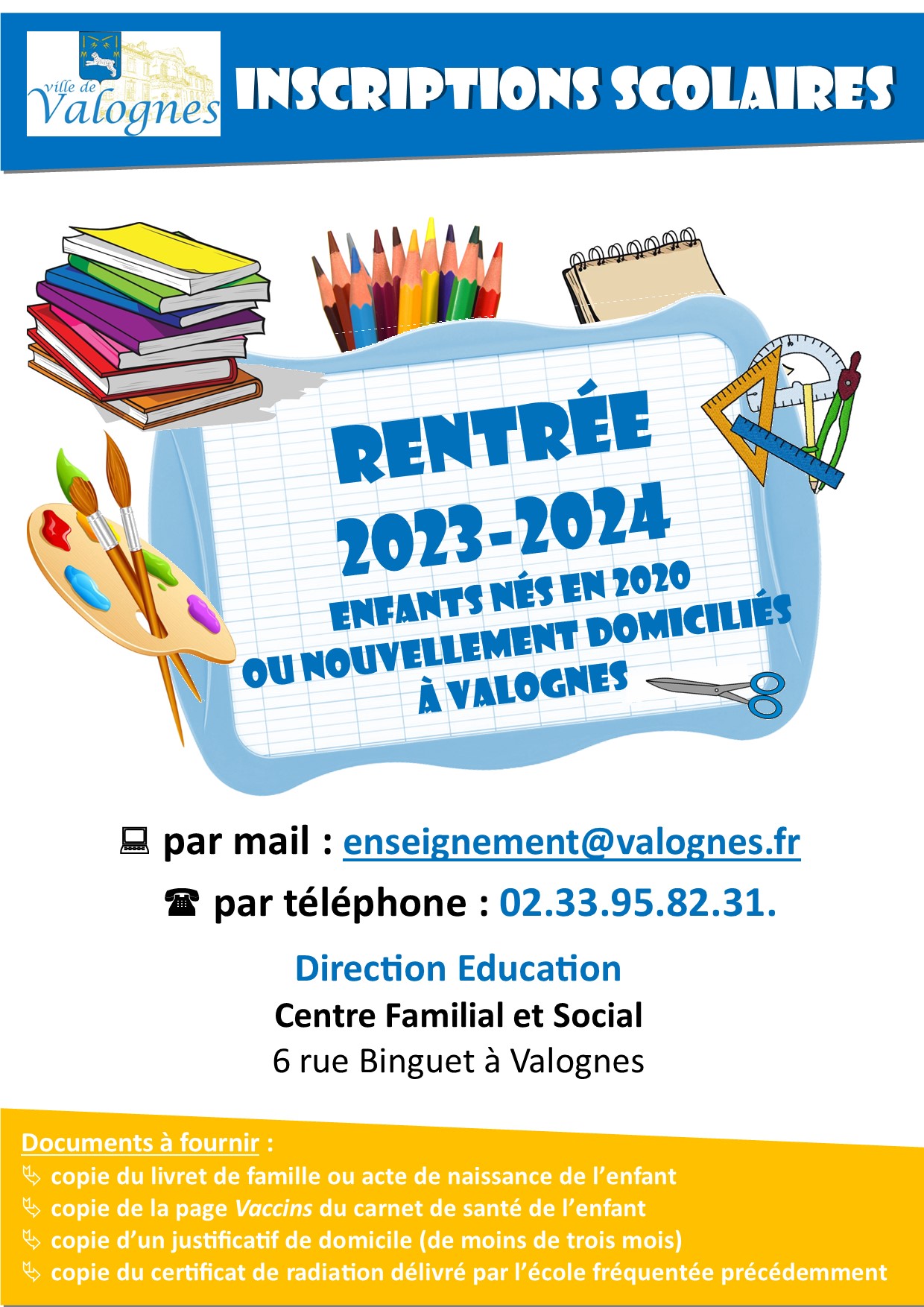 Inscriptions scolaires 2023-2024 dans les écoles primaires publiques - Mairie de Valognes