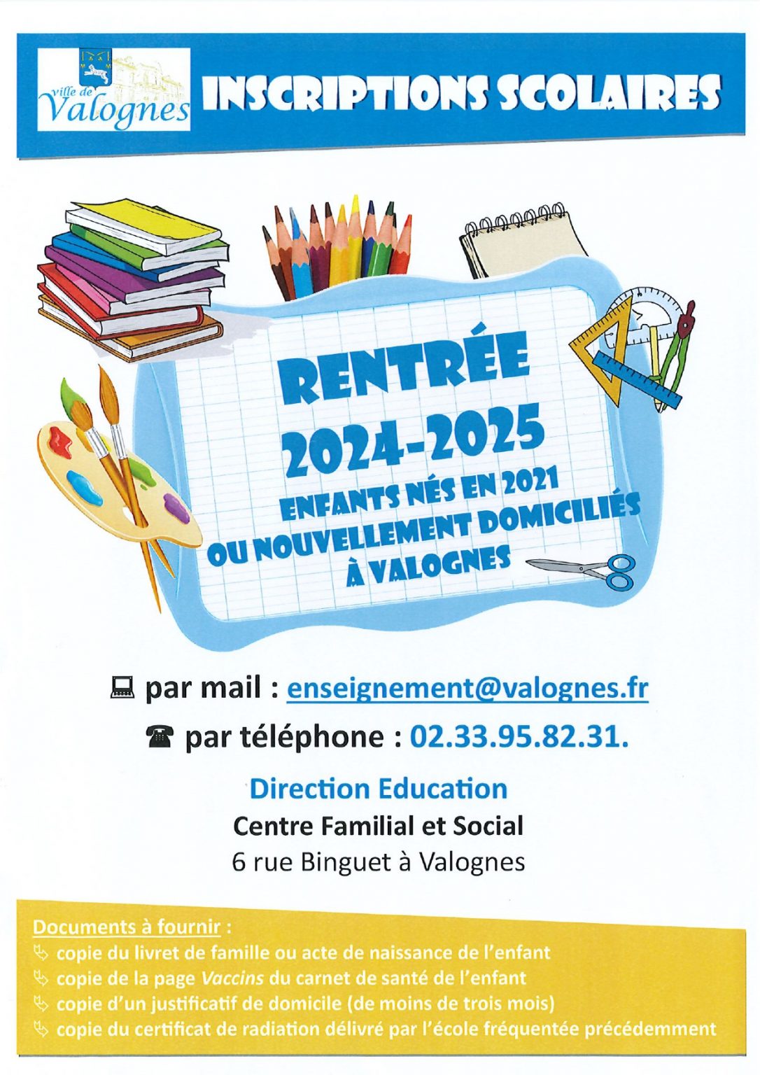 Inscriptions scolaires 2024-2025 - Mairie de Valognes